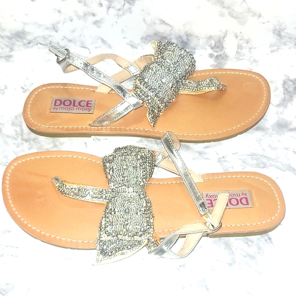 Mojo Moxy | Shoes | Sandals Rhinestone Crystal Beaded Bows Shoes Flats ...